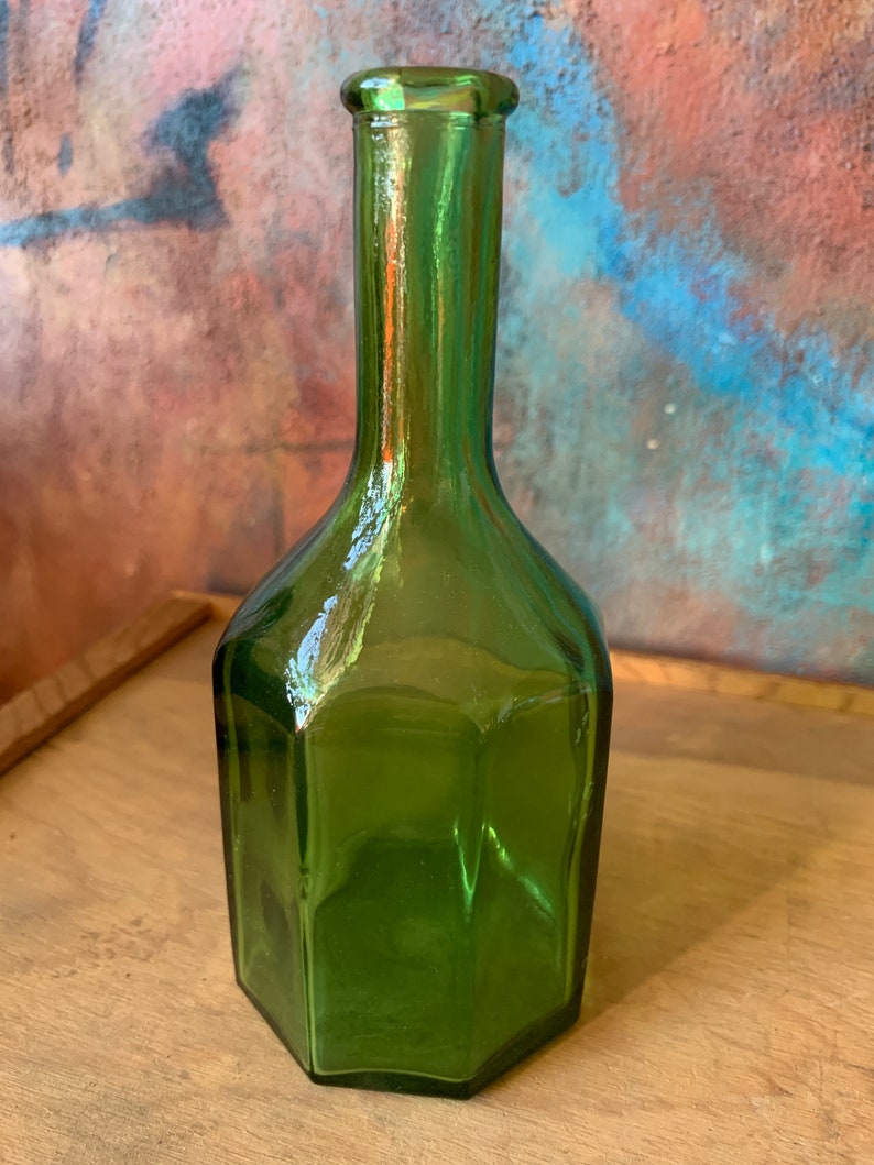 1970s Wheaton Glass Green Glass Bud Vase, Made in New Jersey, Octagon ...