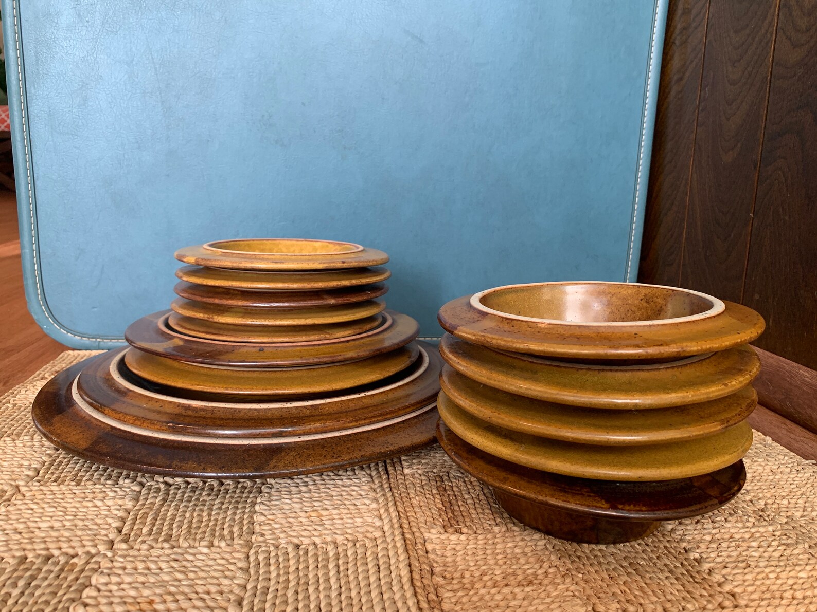 Antique Stoneware Dinnerware Set, Brown Rustic Glazed Pottery, Vintage ...