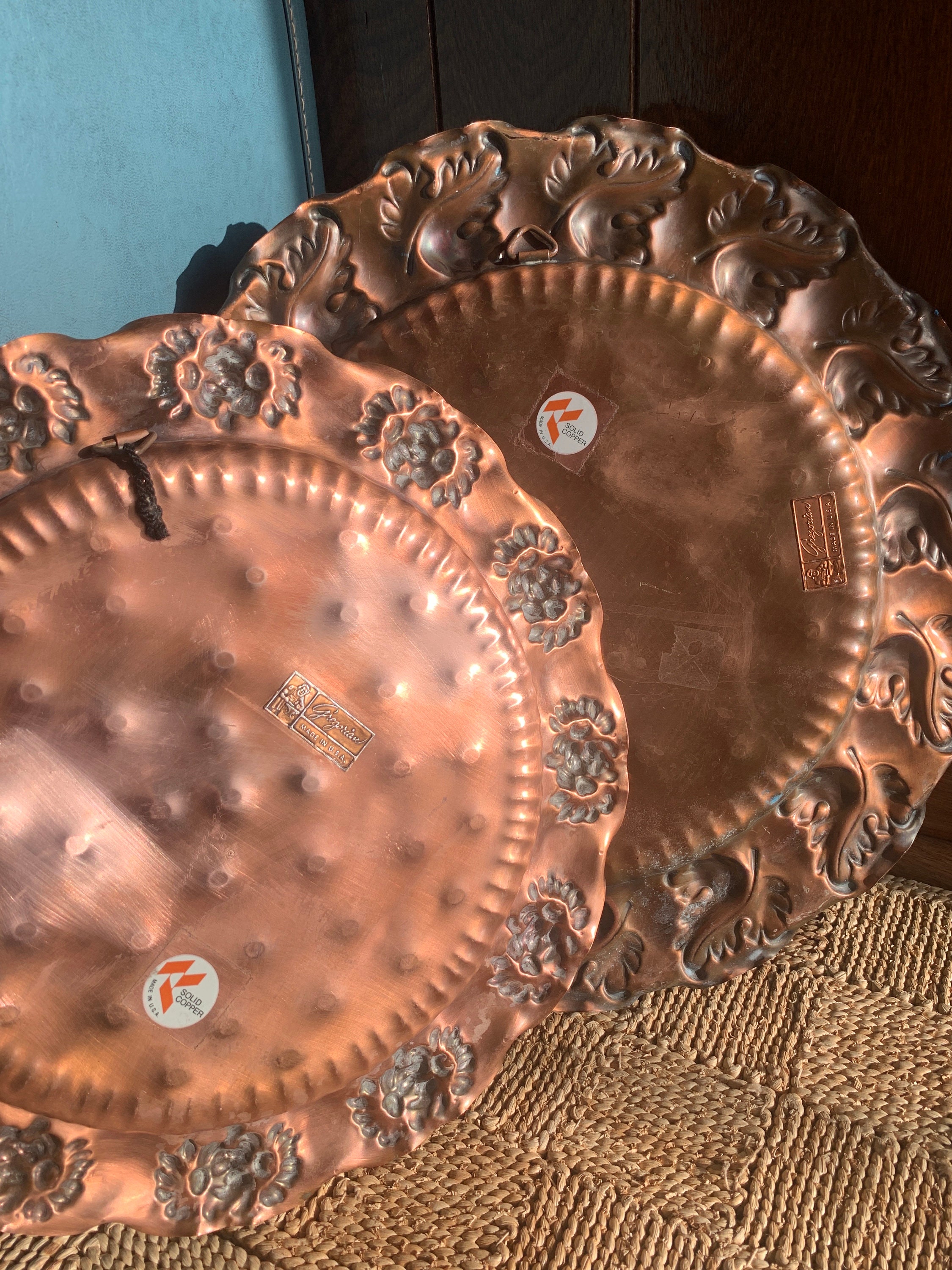 Gregorian Usa-made Solid Copper Decorative Plates Set of 2, Hand ...