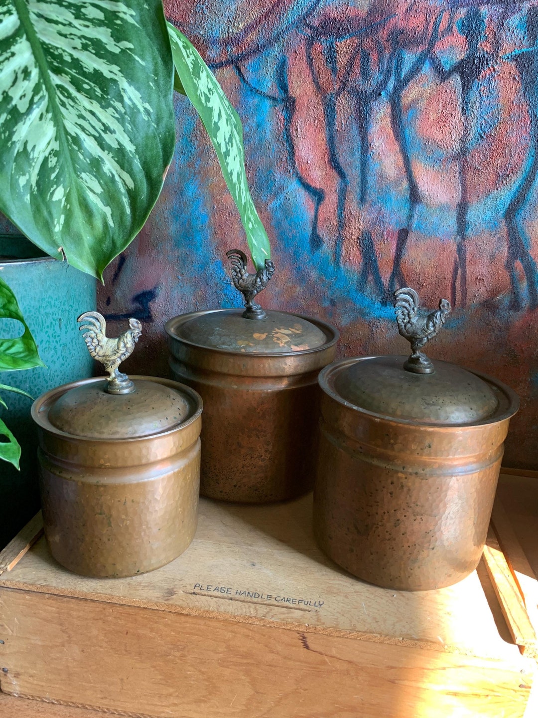 Vintage Hammered Copper Canisters Set of 3 W/ Lids, Rustic Brass ...