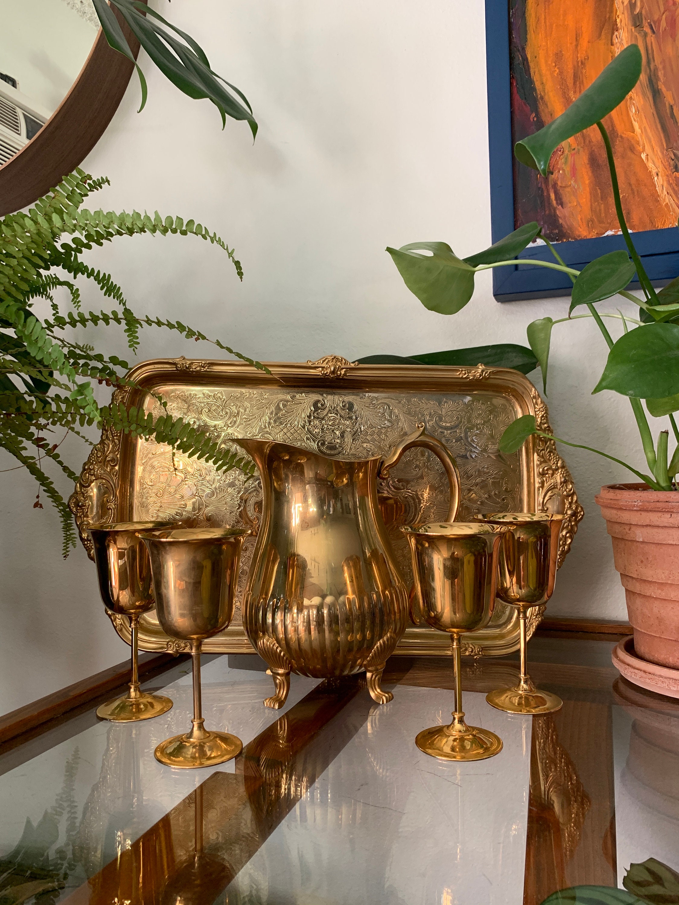 1940's WMF Ikora Germany 24-karat Gold-plated Pitcher Wine Goblets ...