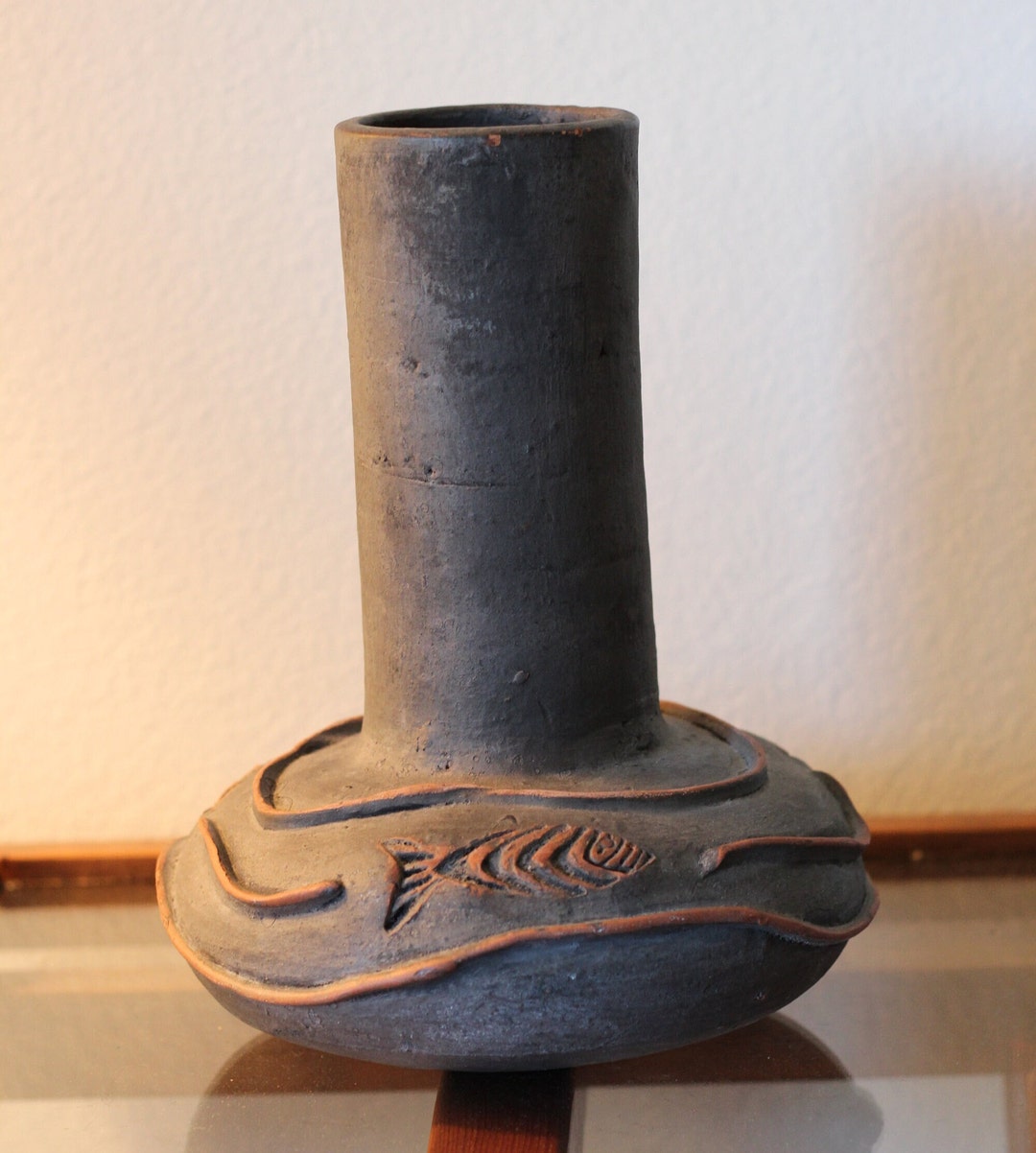 Colin Thorburn British Studio Pottery Vase With Engraved Fish Design - Etsy