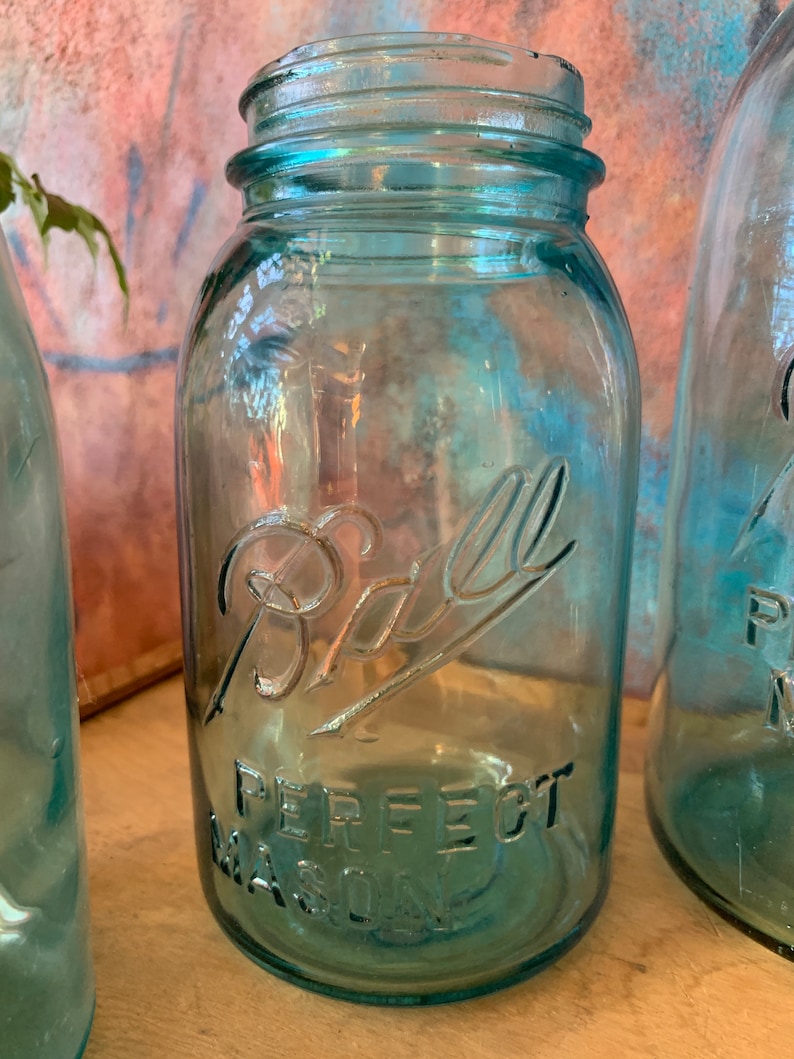 1920s- Ball Perfect Mason Blue Glass Canning Jars Set of 4, Blown Glass ...