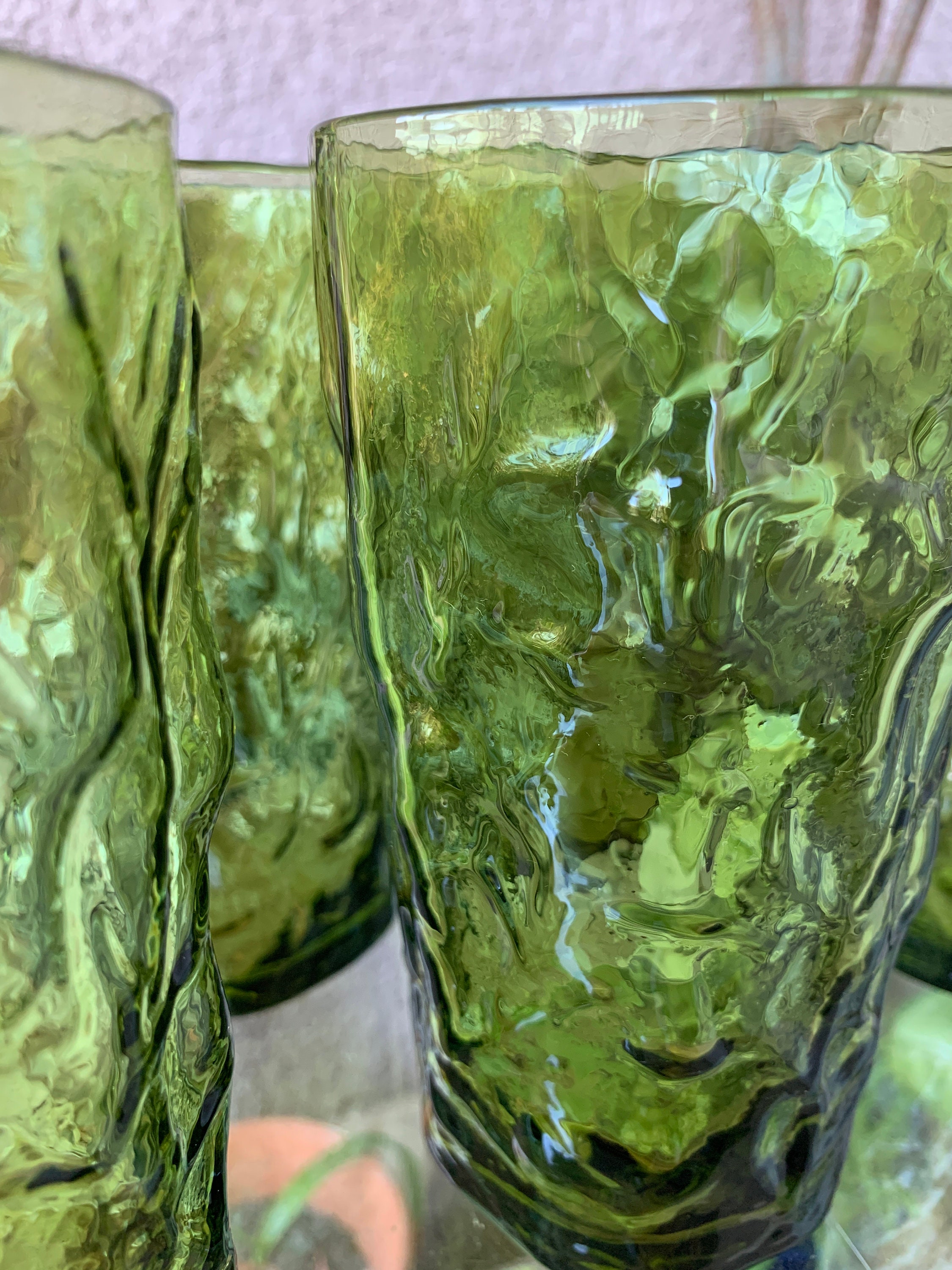 1970s Anchor Hocking Brutalist Crinkle Glass Green Tumbler Cocktail ...