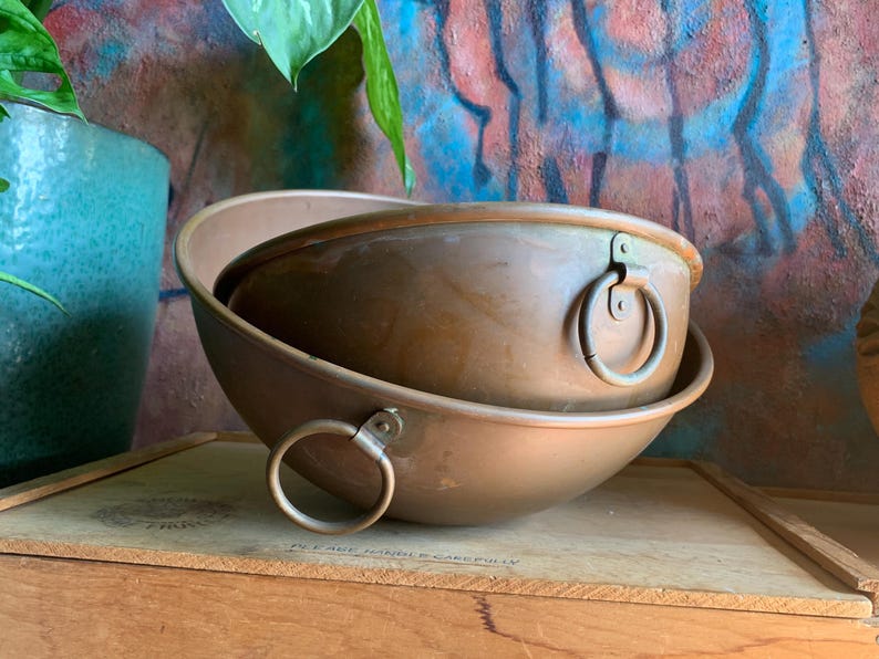 Vintage Solid Copper Mixing Bowls Pair, Set of 2, Made in England ...