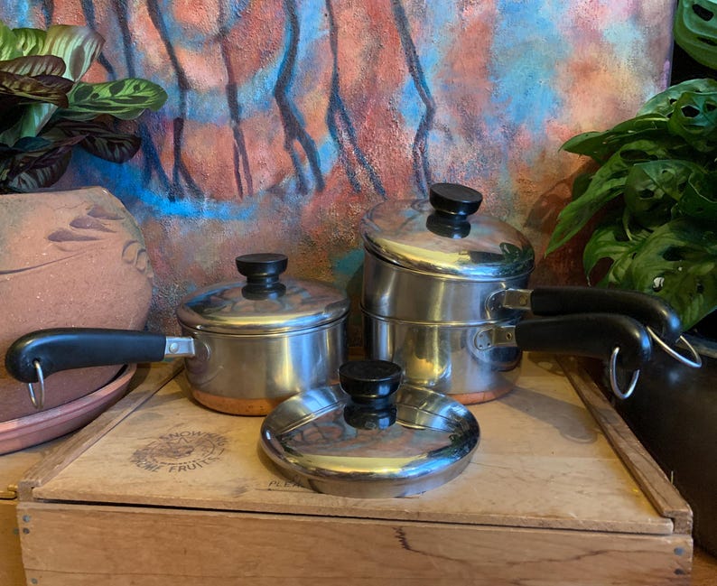 1960s Revere Ware Copper Bottom 1-QT One Quart Pots, Stainless Steel ...