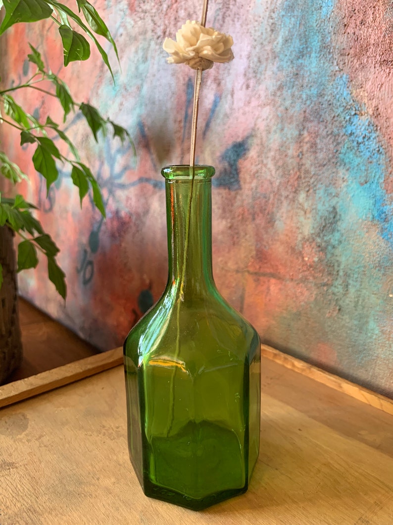 1970s Wheaton Glass Green Glass Bud Vase, Made in New Jersey, Octagon ...