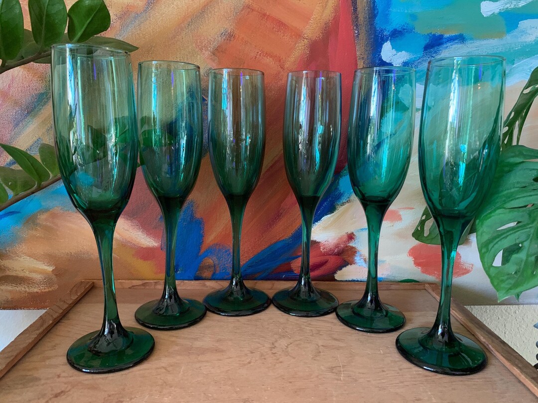 Vintage Libbey Emerald Green Vintage Champagne Flutes, Set of 6 ...