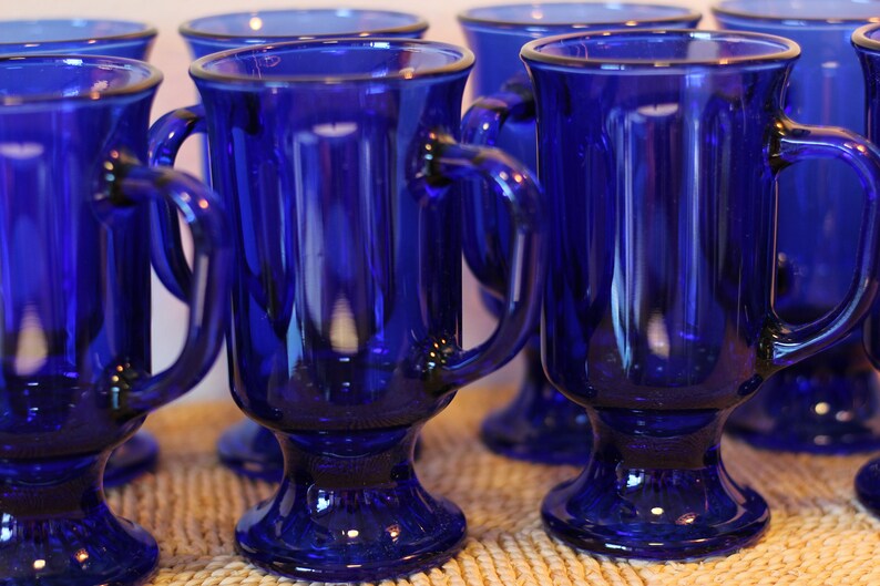 Anchor Hocking Cobalt Blue Glass Footed Irish Coffee Mugs, Set of 8 ...