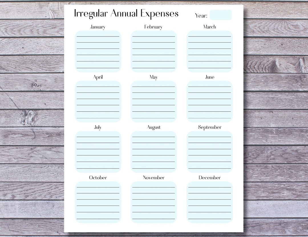 Irregular Annual Expenses Tracker Instant Download PDF Printable ...