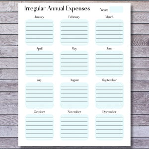 Irregular Annual Expenses Tracker Instant Download PDF Printable ...