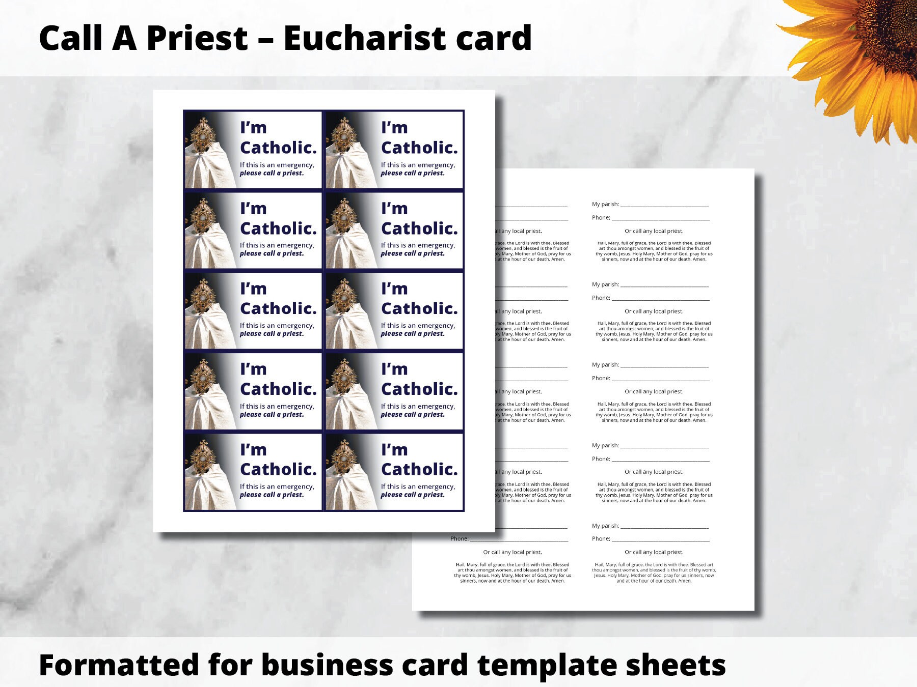 Printable Call a Priest - Eucharist Card | Catholic Emergency Contact ...