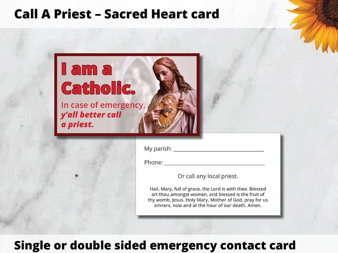 Call a Priest - Sacred Heart Card | Catholic Emergency Contact Card ...