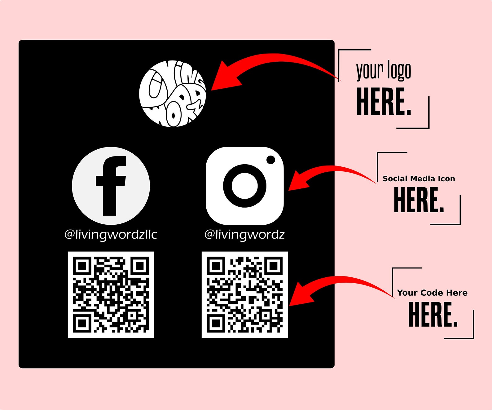 Multi QR Code Instagram Facebook Social Media Sign Cashapp - Etsy