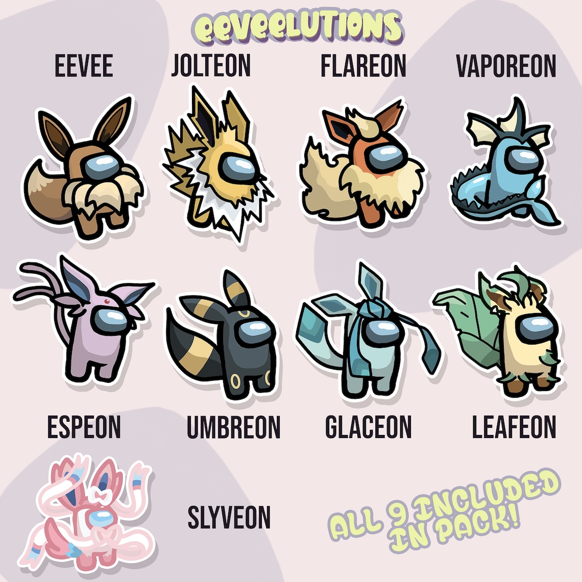 Pokemon X Among Us: Eeveelutions - 9 Sticker Bundle Pack - Etsy UK