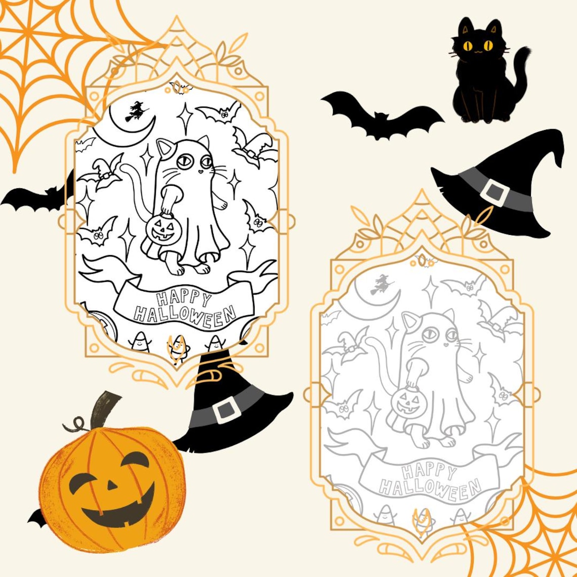 Happy Halloween Tracing Coloring Pages With Borders Set of 3 Spooky ...