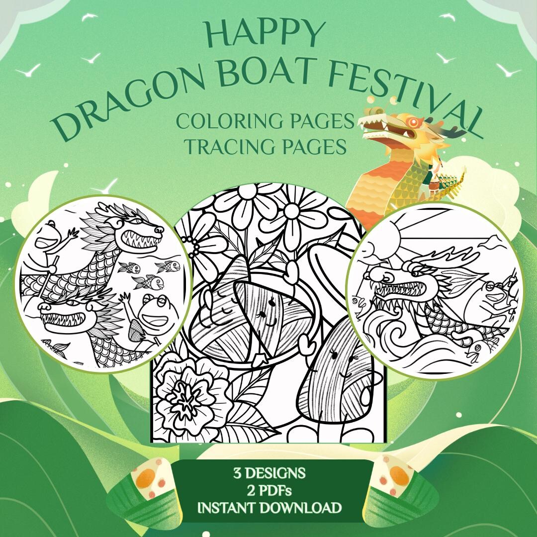 Dragon Boat Festival Coloring Pages, Zongzi Boat Race (digital Download ...