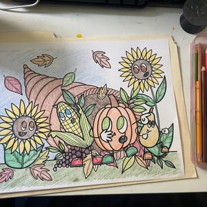 Thanksgiving Coloring Pages: Autumn Cornucopia, Traceable Designs (PDF ...