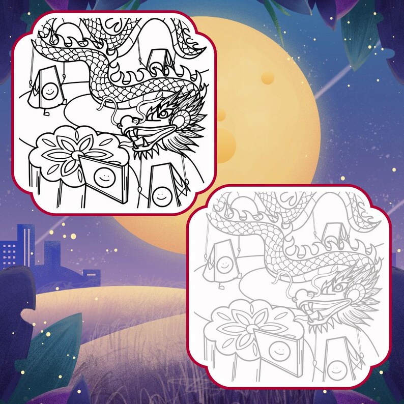 Moon Festival Tracing Coloring Pages With Borders Set of 3 Midautumn ...
