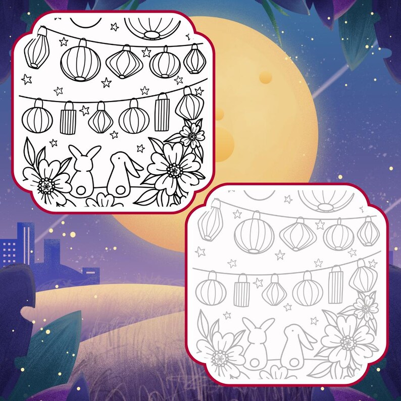 Moon Festival Coloring Pages: Rabbit, Mooncake, Dragon (printable ...