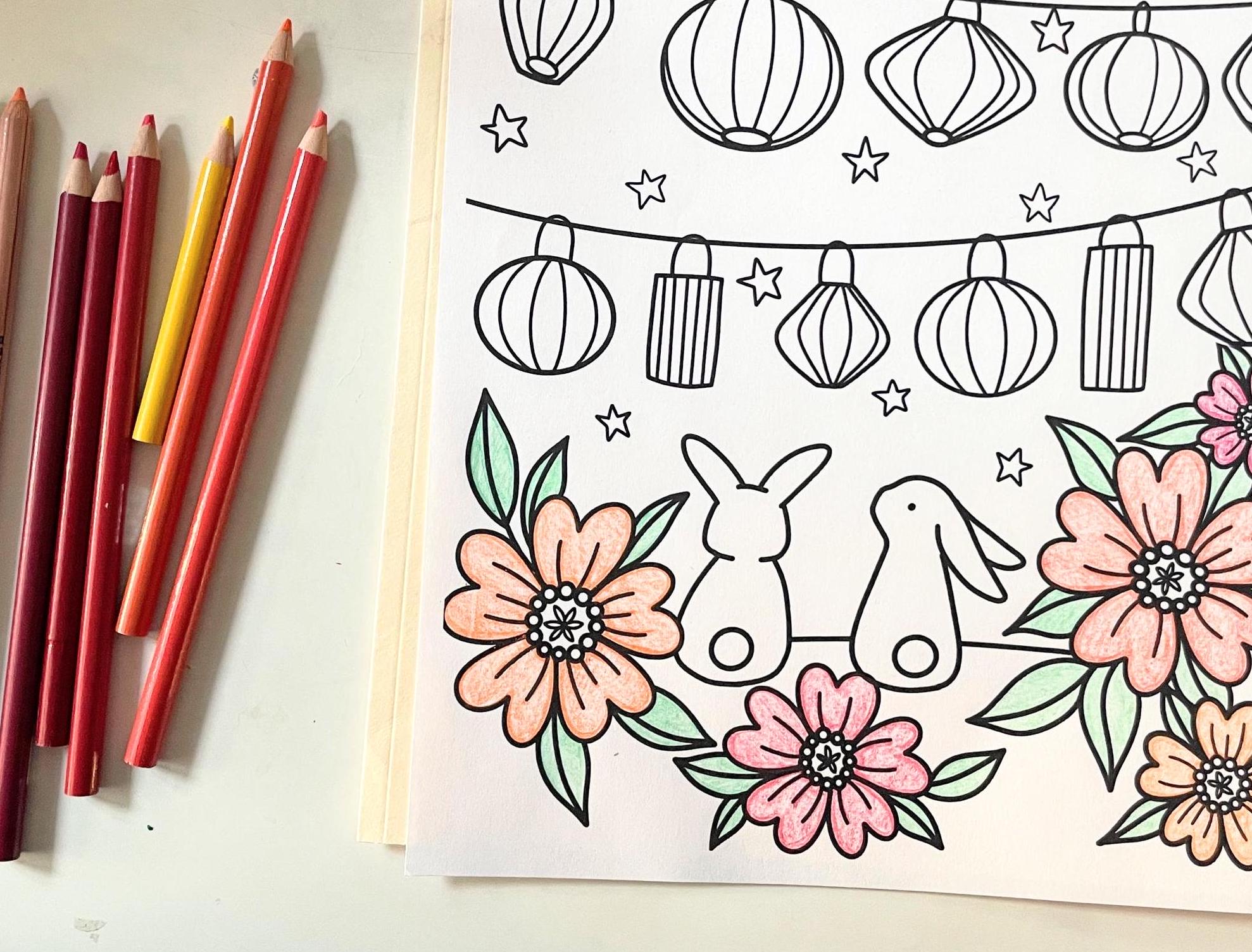 Moon Festival Tracing Coloring Pages Set of 3 Mid Autumn Rabbit Moon ...