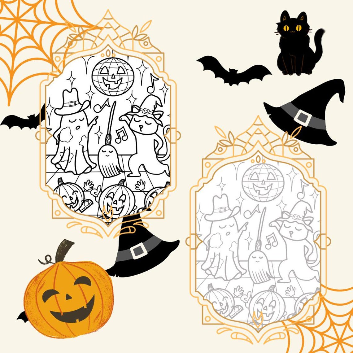 Happy Halloween Tracing Coloring Pages With Borders Set of 3 Spooky ...
