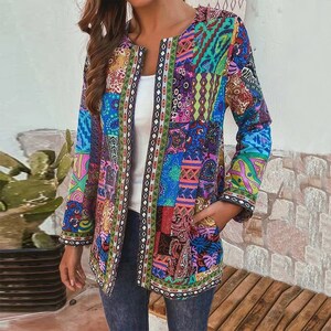 Ethnic Floral Jacket Long Sleeve Print Jacket Kimono - Etsy