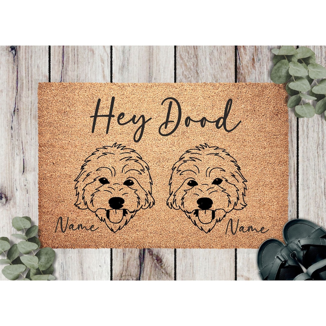 Hey Dood Golden Doodle Dog, Goldendoodle Doormat, Dog Welcome Mat ...