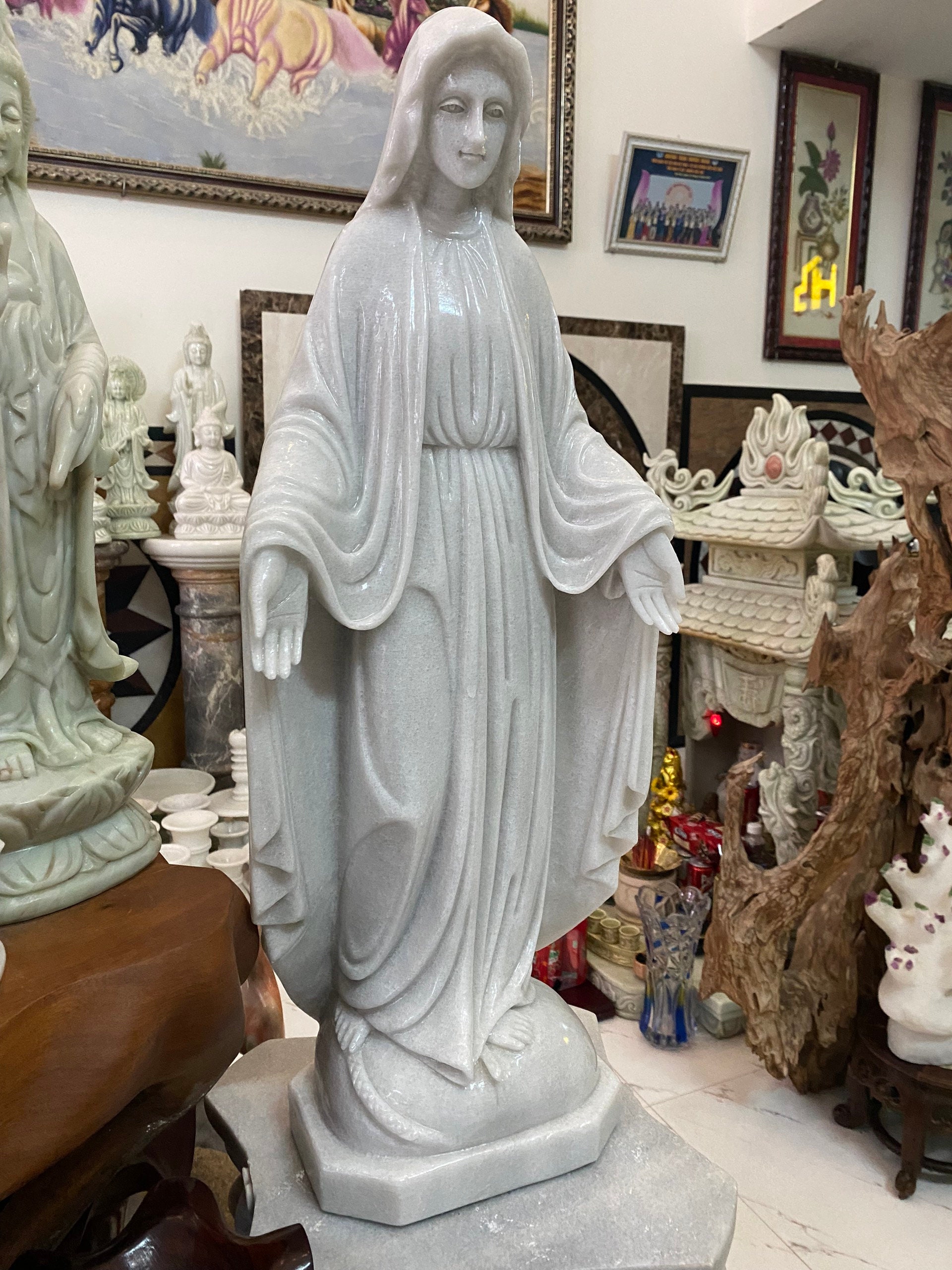 Virgin Mary Stone Statue Religious Statues 70cm-27.5in Handmade ...
