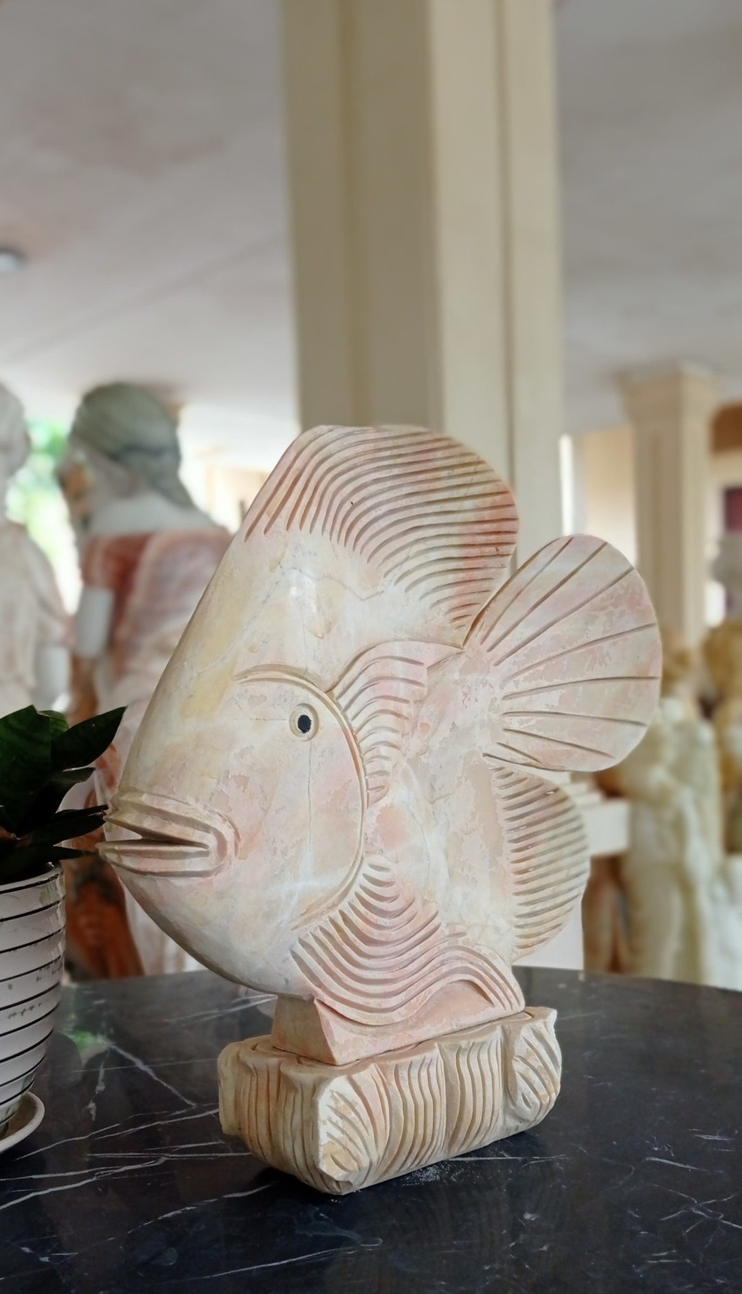 Large Stone Fish Lucky Stone Natural Stone Marble Fish Ornament Garden ...