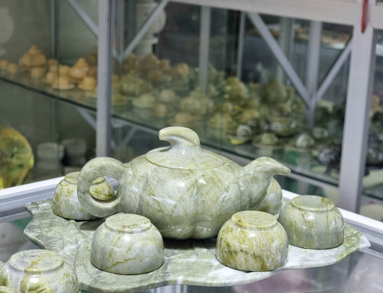 Vintage Onyx Teapot Set Handmade Tea Pot Cup Natural Green Onyx Tea Pot ...