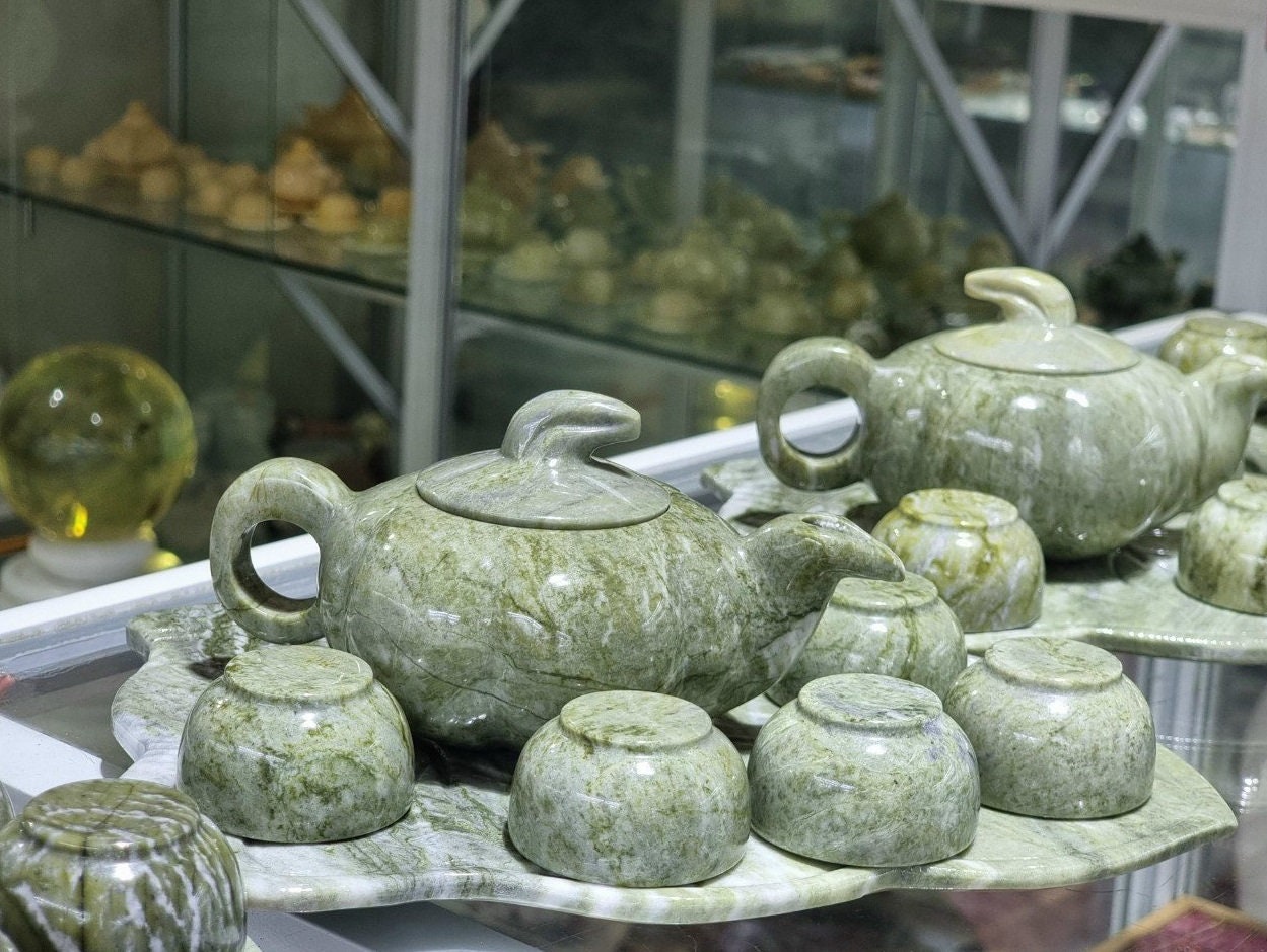 Vintage Onyx Teapot Set Handmade Tea Pot Cup Natural Green Onyx Tea Pot ...