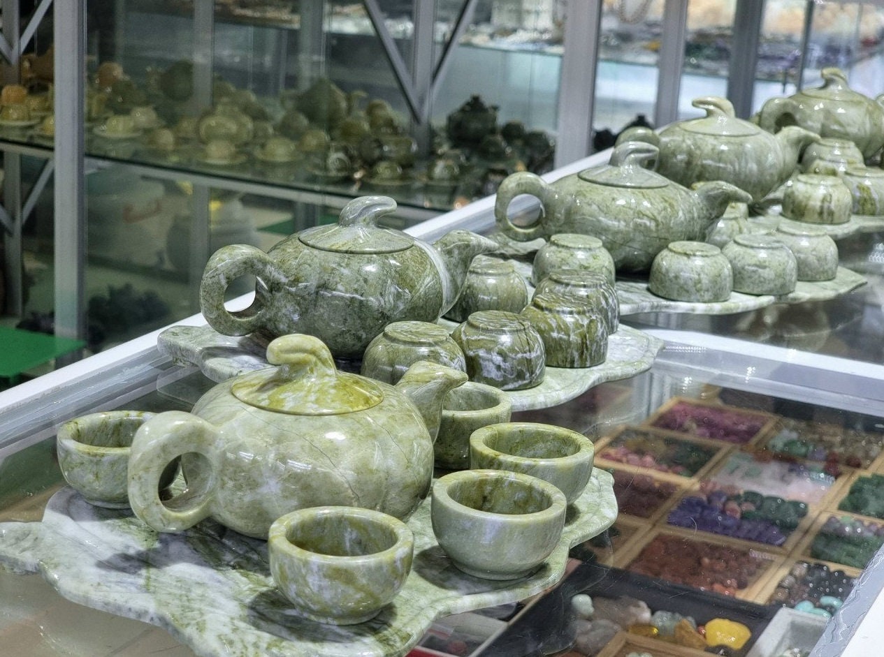 Vintage Onyx Teapot Set Handmade Tea Pot Cup Natural Green Onyx Tea Pot ...