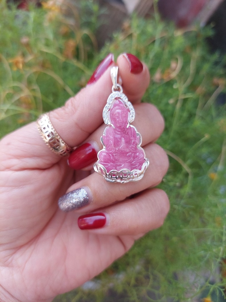 Kwan Yin Buddha Necklace Real Jade Pendant Stone Charm Necklace Men ...