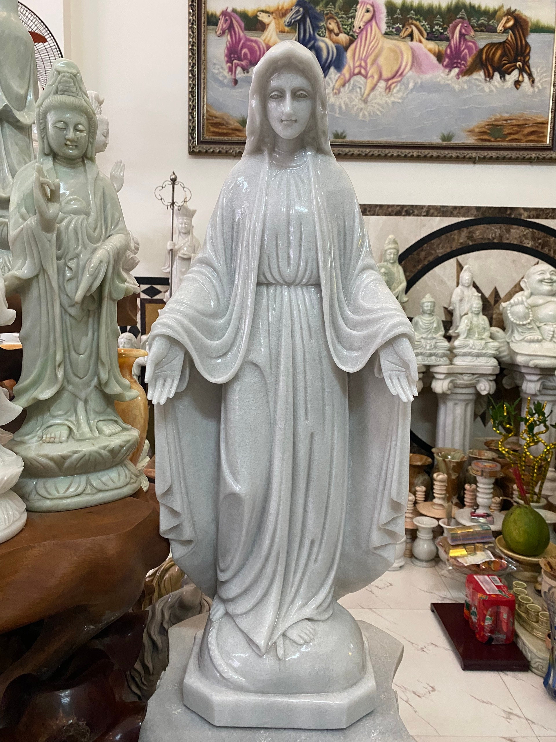 Virgin Mary Stone Statue Religious Statues 70cm-27.5in Handmade ...