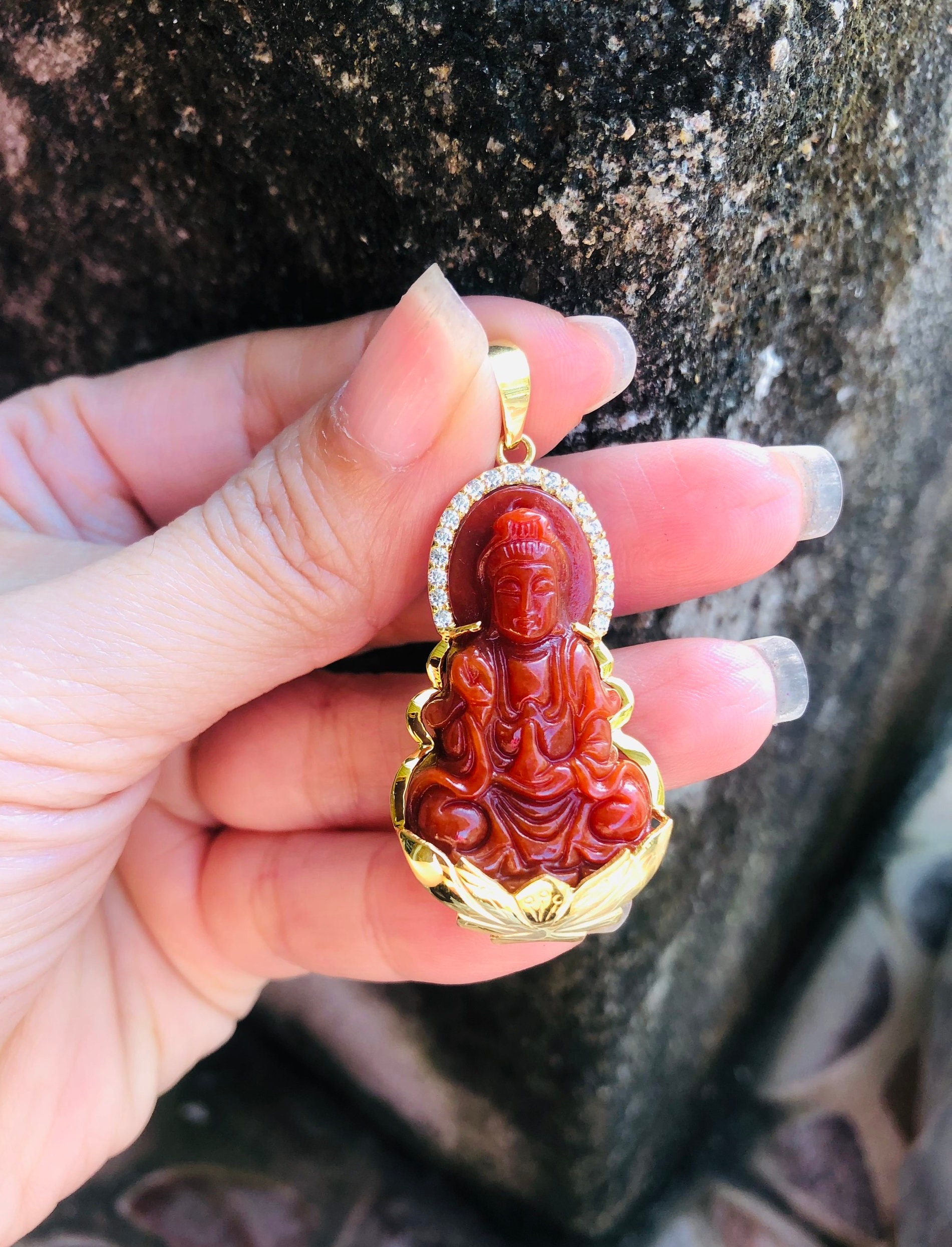 AAA Pink Jade Buddha Pendant Necklace Crystal Gemstone Charm Necklace ...