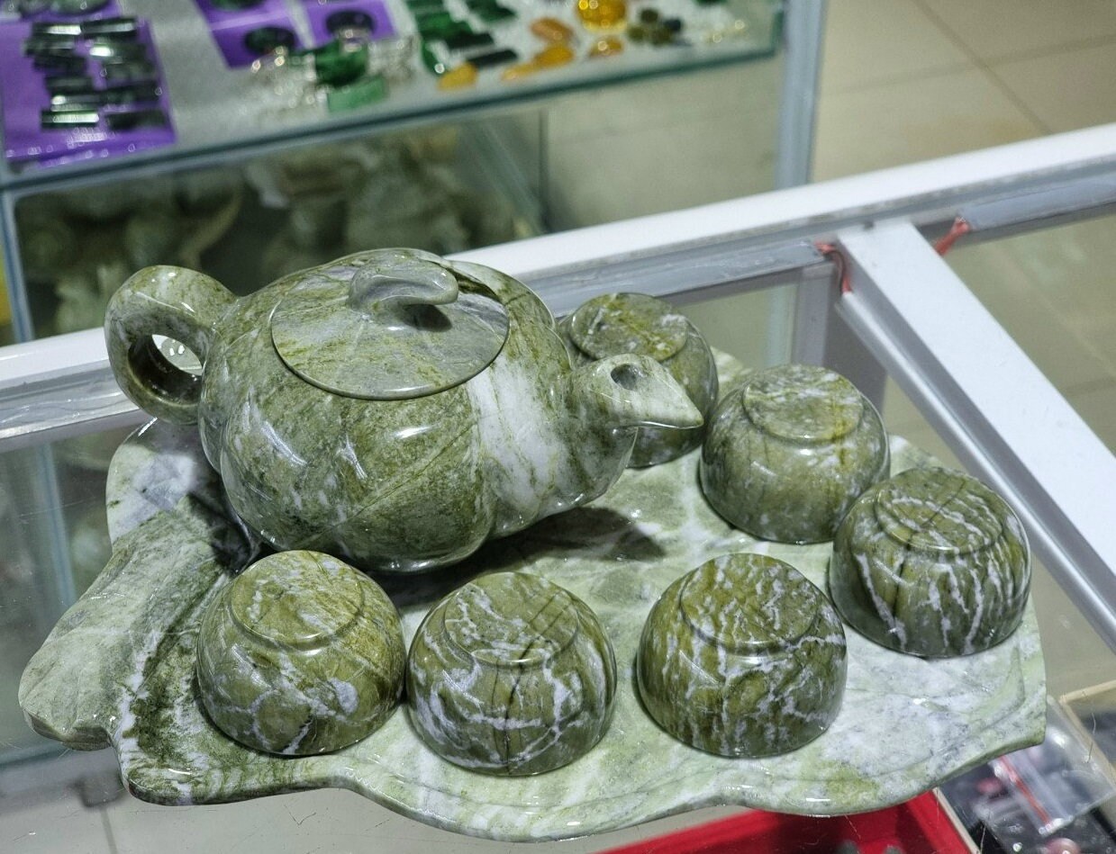 Vintage Onyx Teapot Set Handmade Tea Pot Cup Natural Green Onyx Tea Pot ...