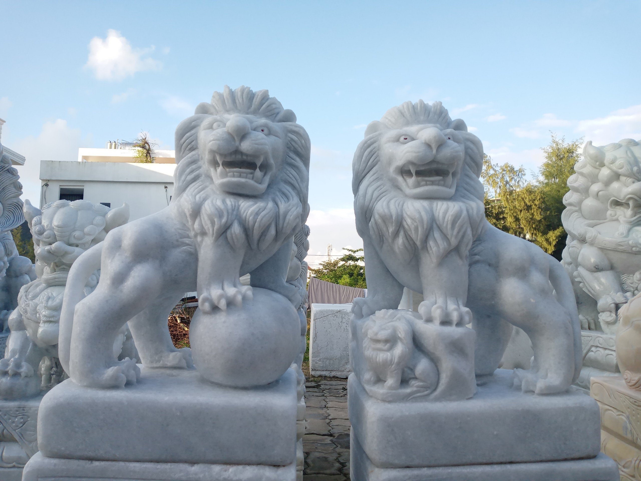 Guardian Lion Statueentrance Gatechinese Lionstone Lion - Etsy