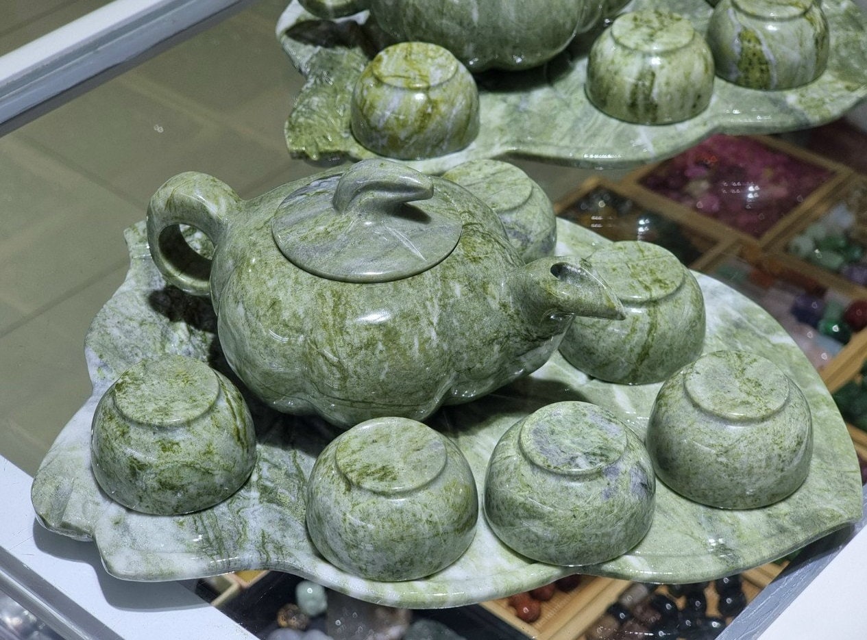 Vintage Onyx Teapot Set Handmade Tea Pot Cup Natural Green Onyx Tea Pot ...