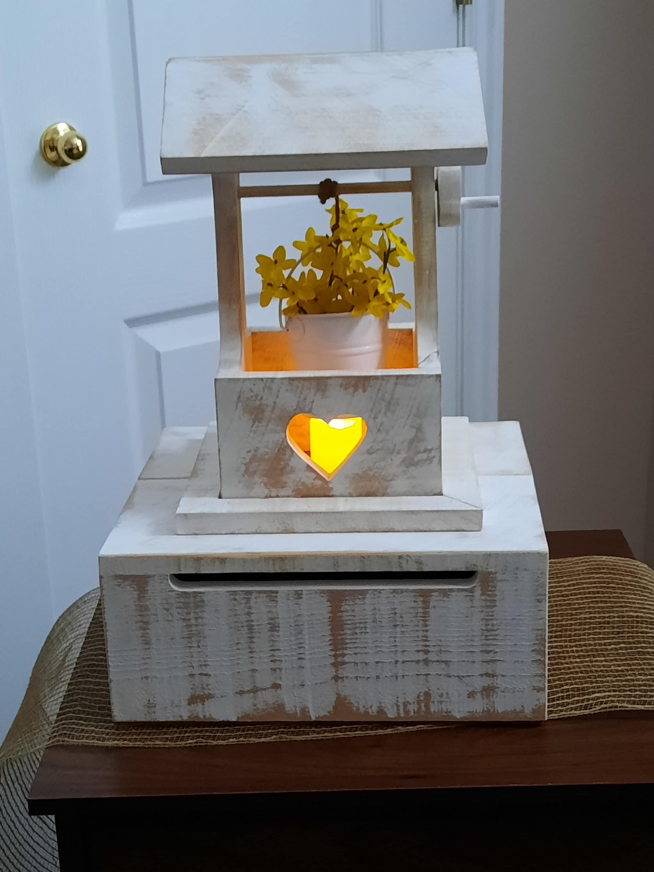 Distressed White Cedar Wishing Well Card Box, Wedding Shower Box, With ...