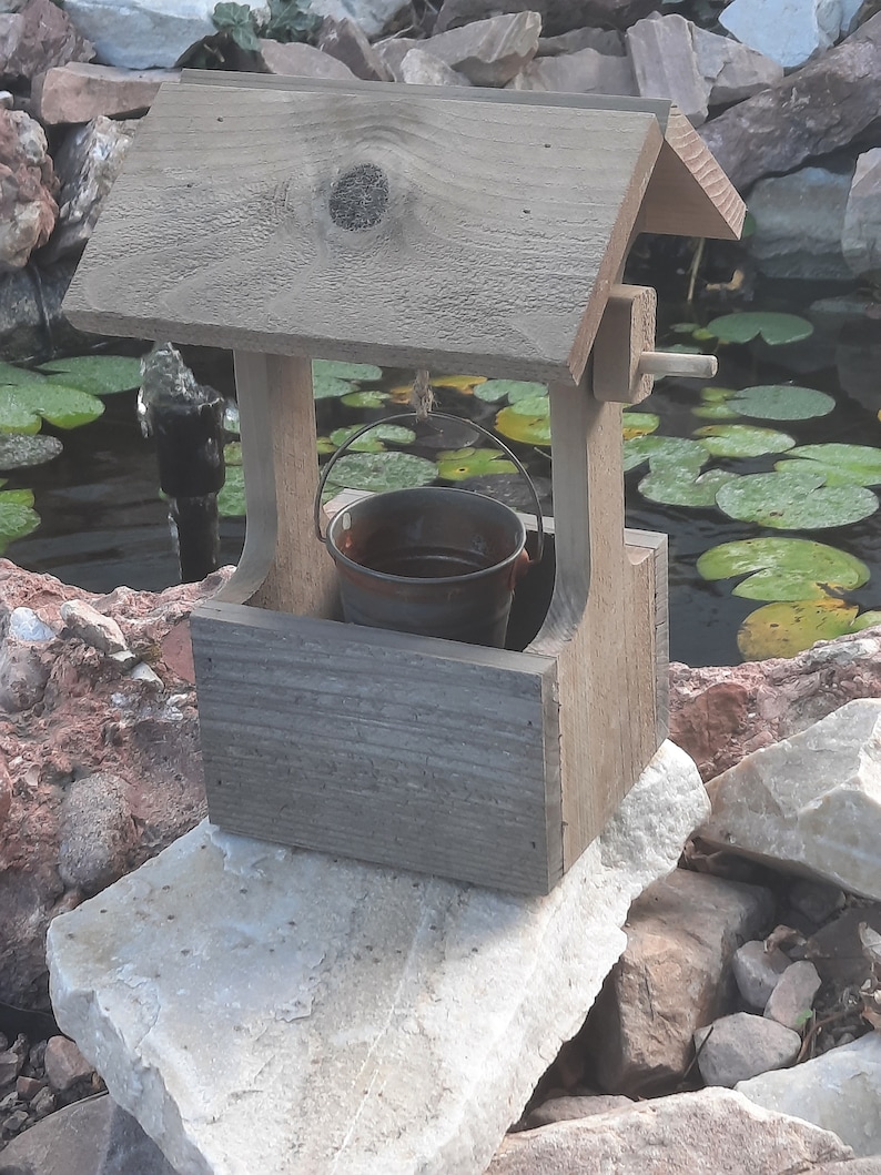 Aged Cedar Wishing Well With Old Pail - Etsy