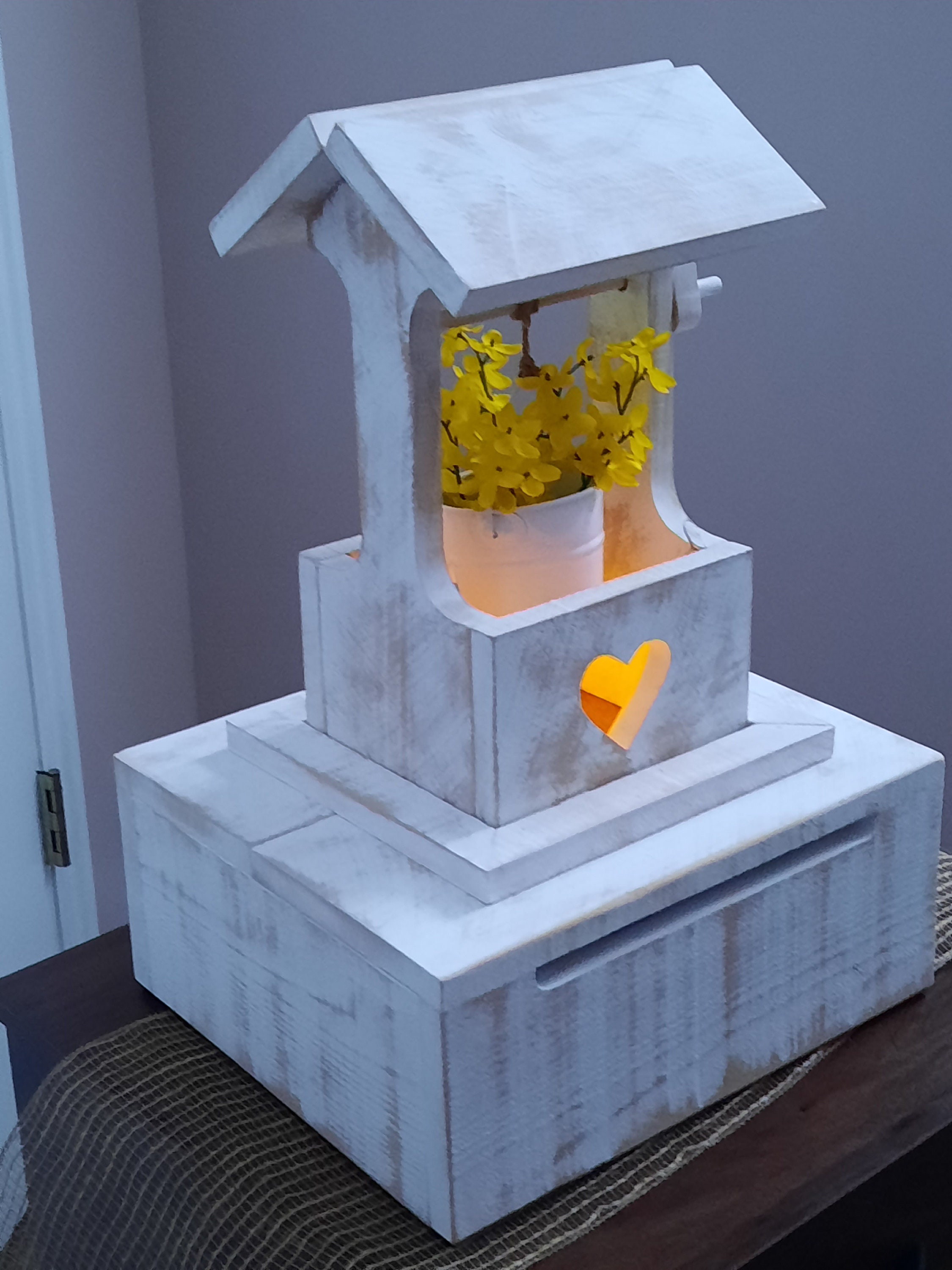 Distressed White Cedar Wishing Well Card Box, Wedding Shower Box, With ...