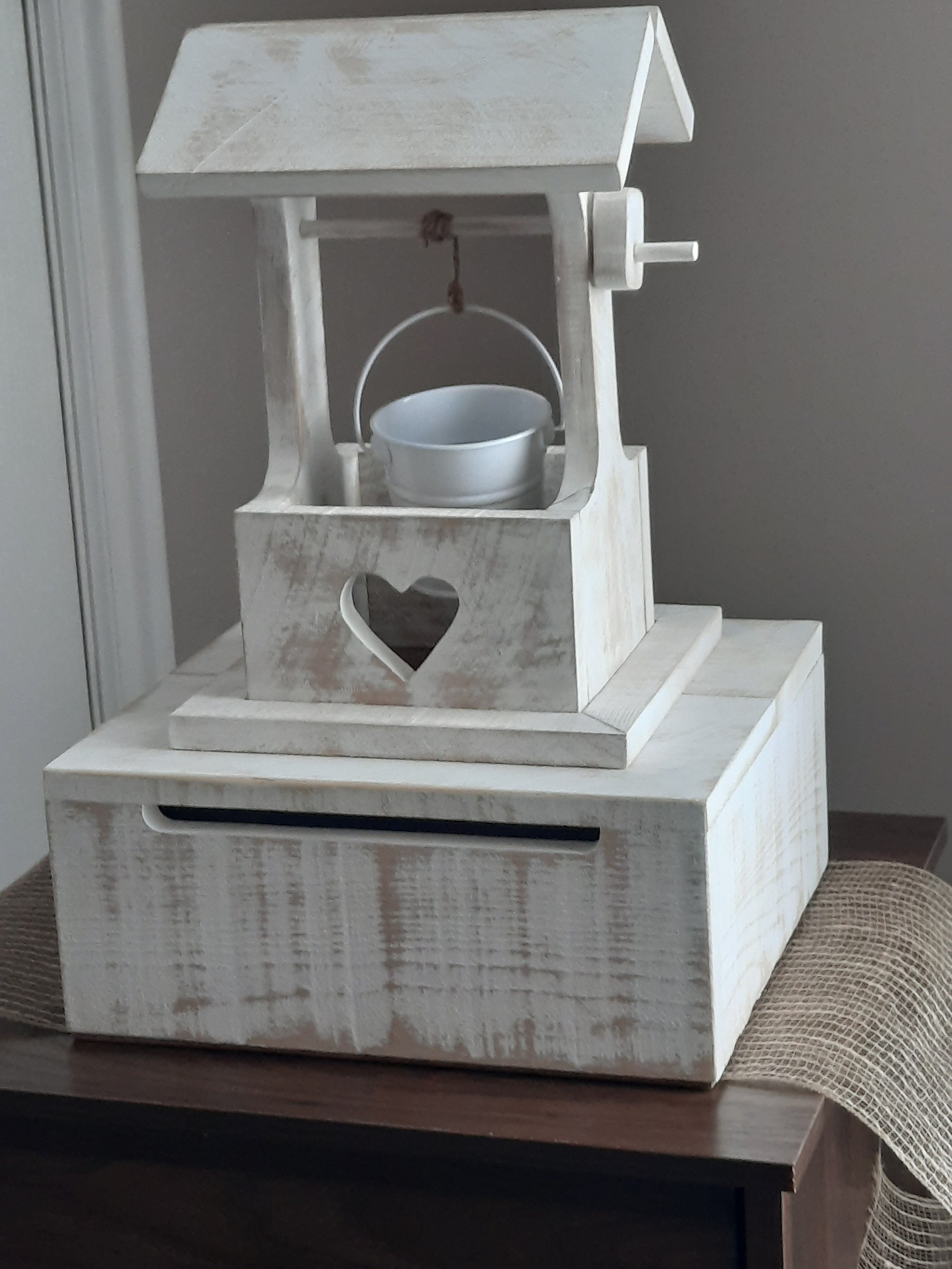 Distressed White Cedar Wishing Well Card Box, Wedding Shower Box, With ...
