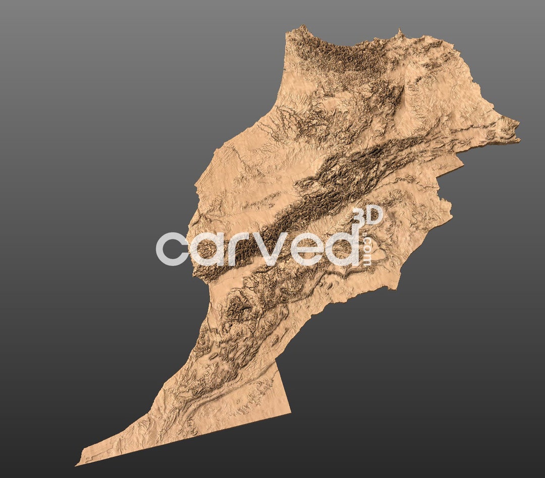 Morocco Topographic Terrain 3D STL Map Model for CNC Milling and ...