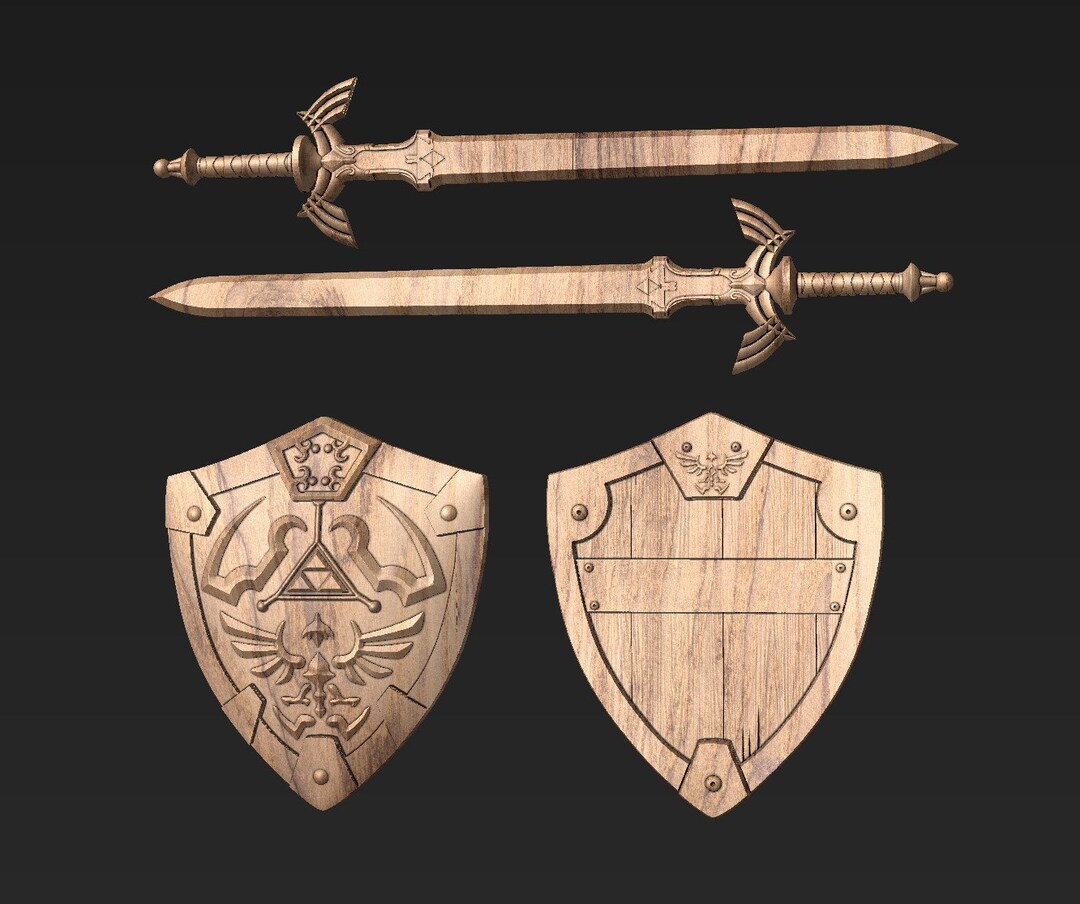 Double Sided Hyrule Shield and Sword With Sword for CNC Cosplay and 3d ...