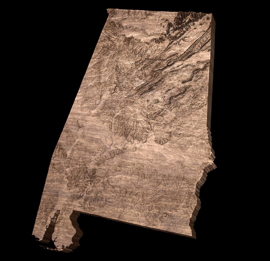 Alabama State Topographic Terrain 3D Map Model for CNC Milling - Etsy