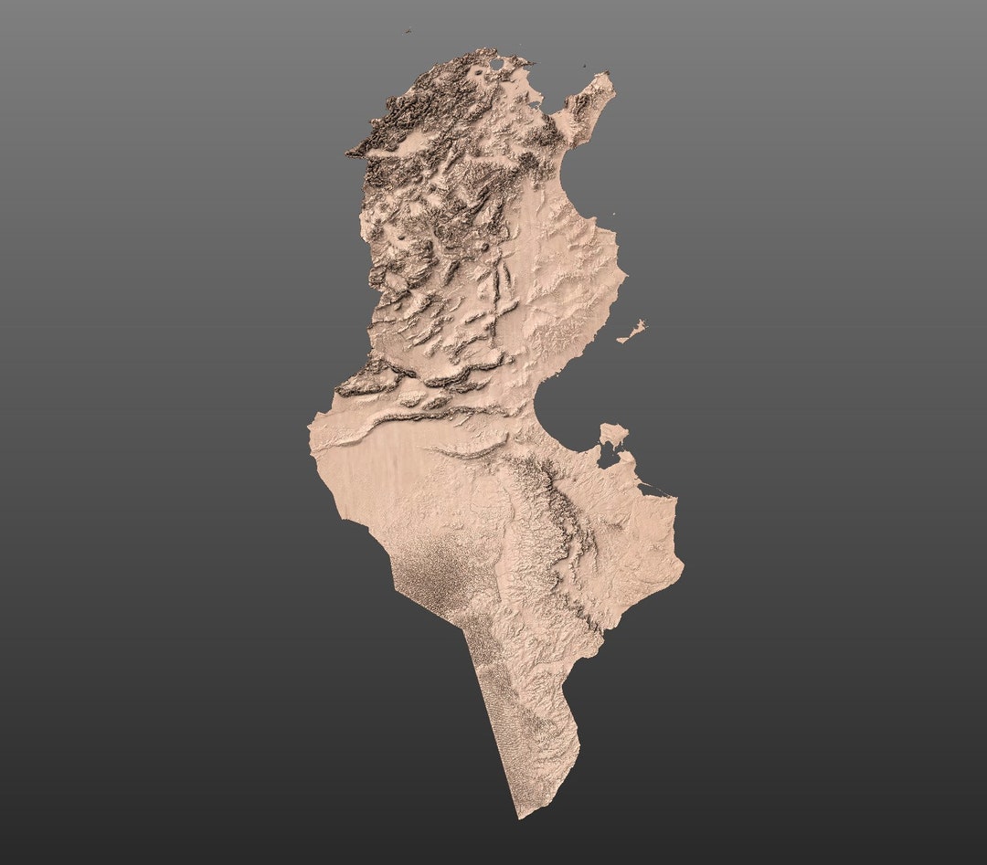 Tunisia Topographic Terrain 3D Model STL Map Model for CNC - Etsy