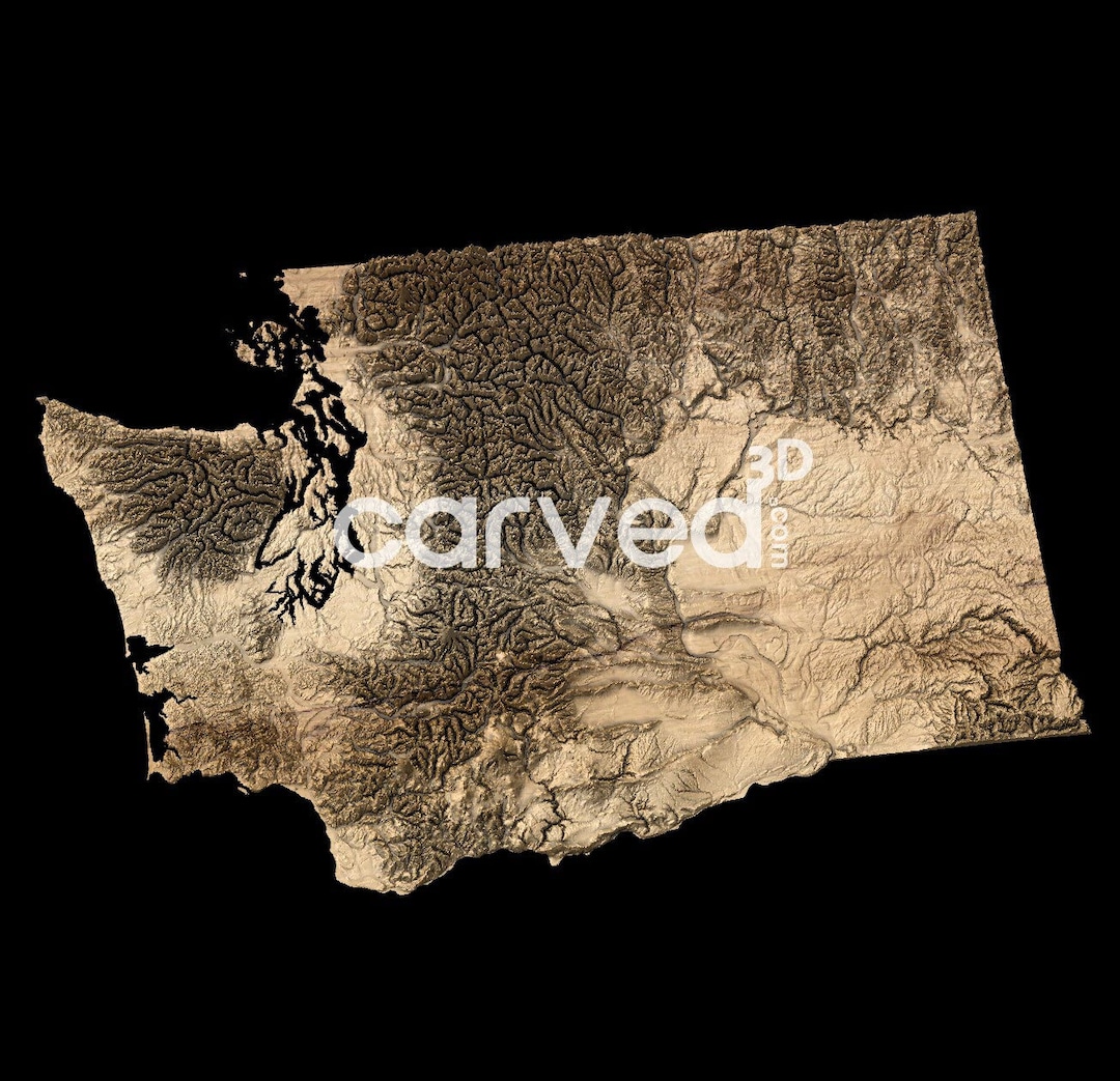 Washington State Topographic Terrain 3D Model STL Map Model for CNC ...