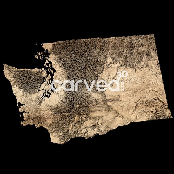 Topographic Map of Washington State - Etsy