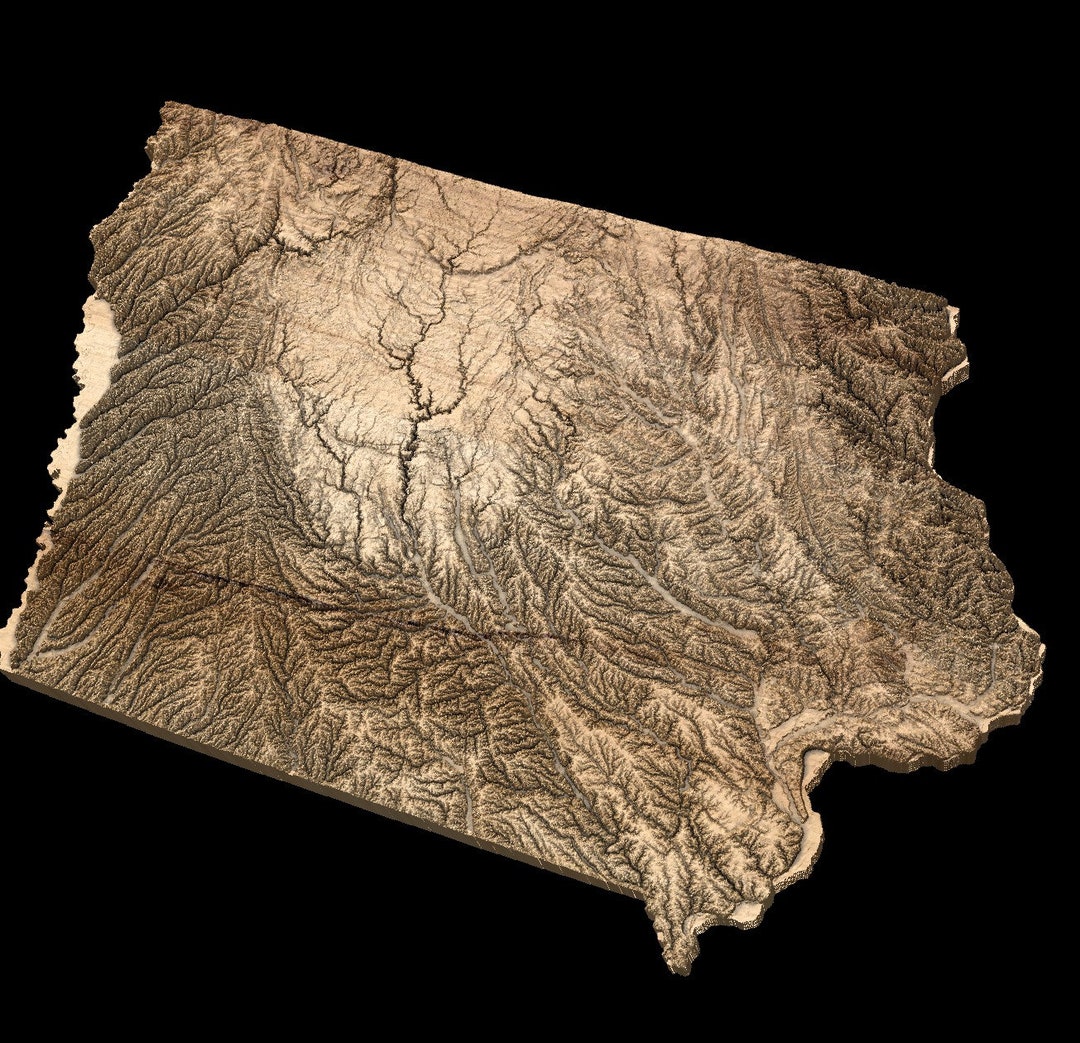 Iowa State Topographic Terrain 3D Map Model for CNC Milling - Etsy